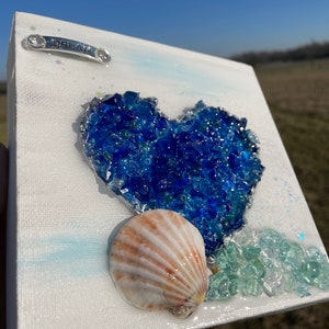 Beach Lover, Dream, Blue, Heart, Glass Art, Crushed Glass, Mixed Media ...