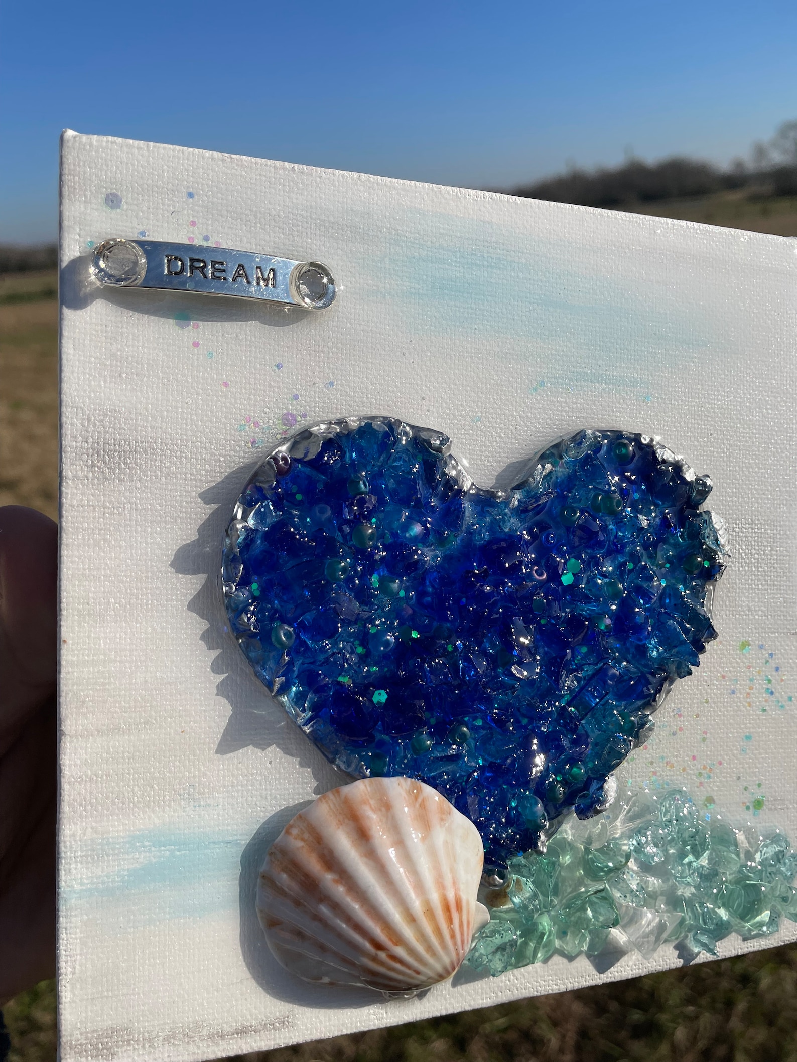 Beach Lover, Dream, Blue, Heart, Glass Art, Crushed Glass, Mixed Media ...