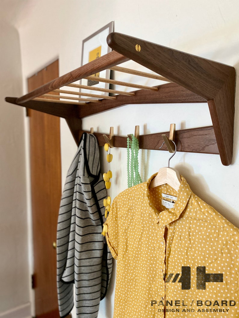 Midcentury Modern Walnut Wall Mounted Coat Rack Solid - Etsy