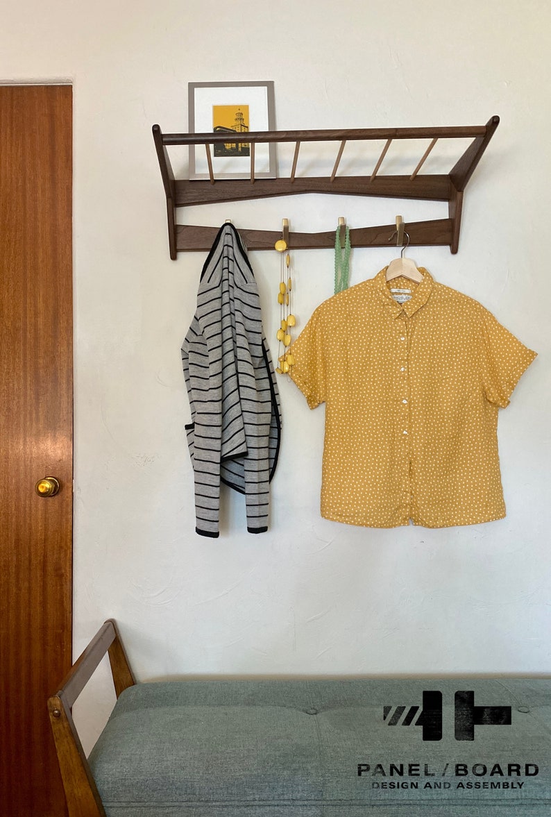 Midcentury Modern Walnut Wall Mounted Coat Rack Solid - Etsy