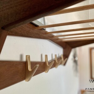 Midcentury Modern Walnut Wall Mounted Coat Rack - Solid Hardwood Made ...