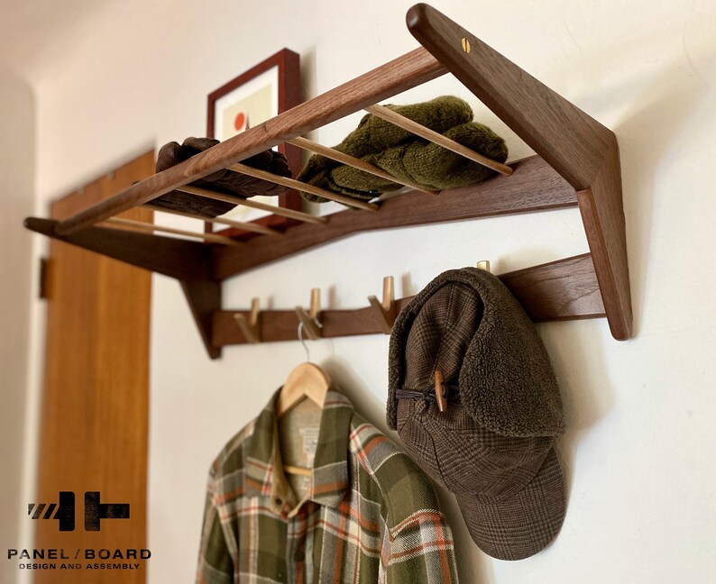 Midcentury Modern Walnut Wall Mounted Coat Rack Solid - Etsy