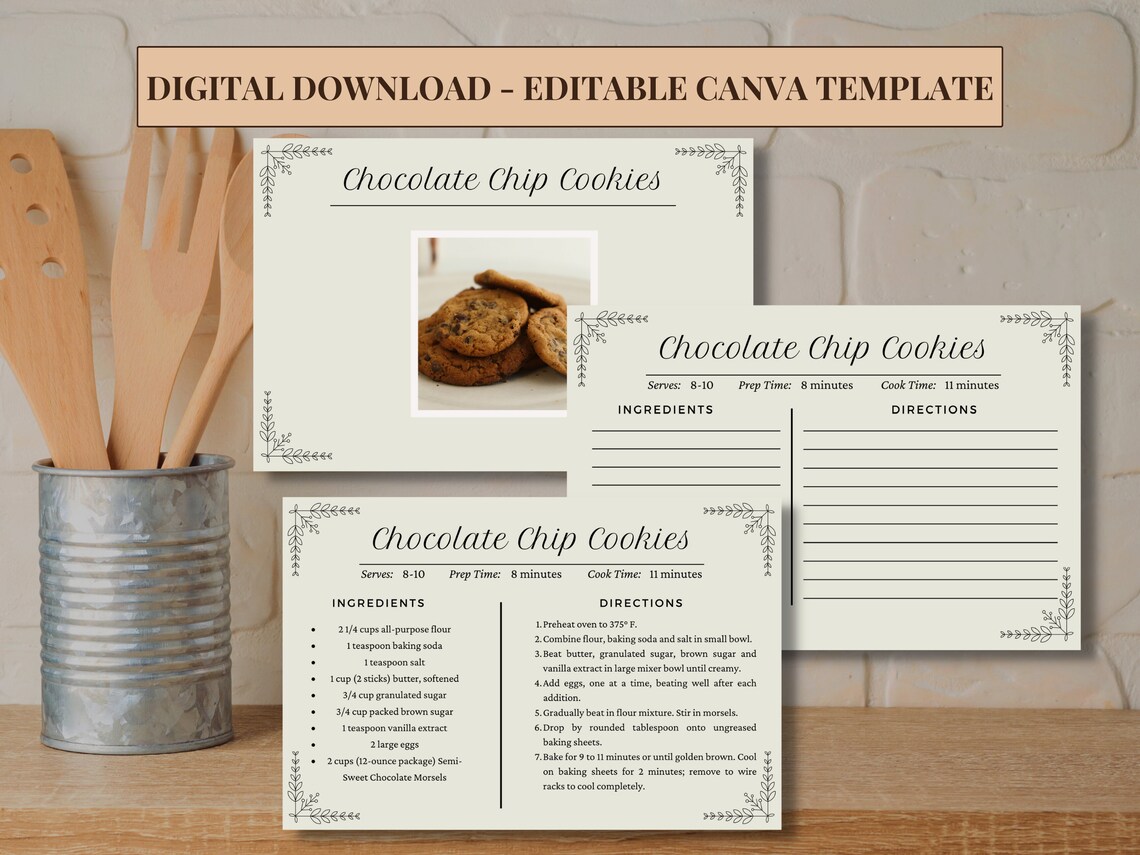 Modern Recipe Card Digital Download | 4x6 Recipe Card | Neutral Recipe ...
