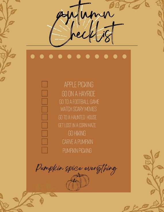 Fall Checklist Printable Art Downloadable Checklist Autumn Art - Etsy