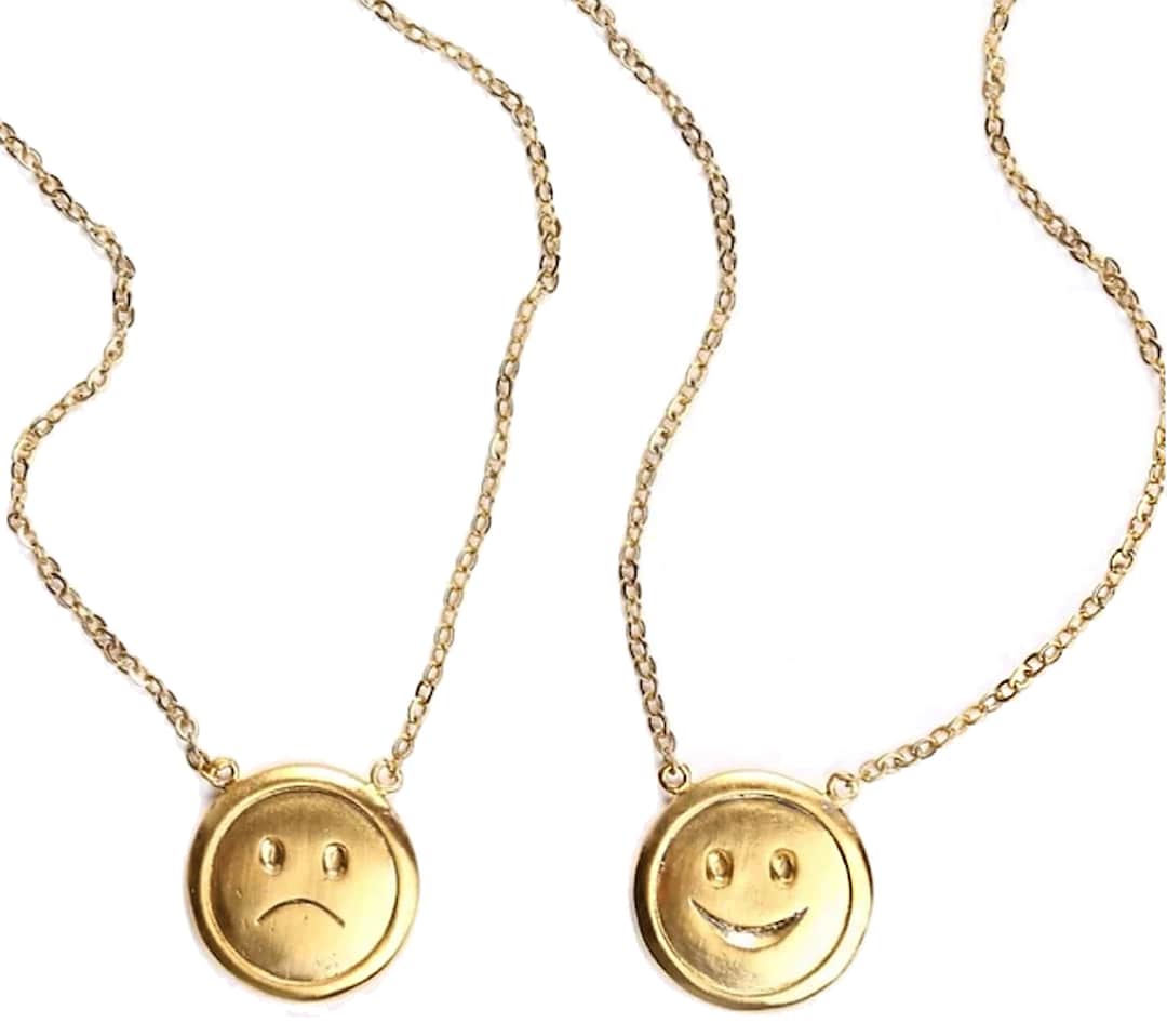 Doublesided Smiley Face X Sad Face Necklace - Etsy