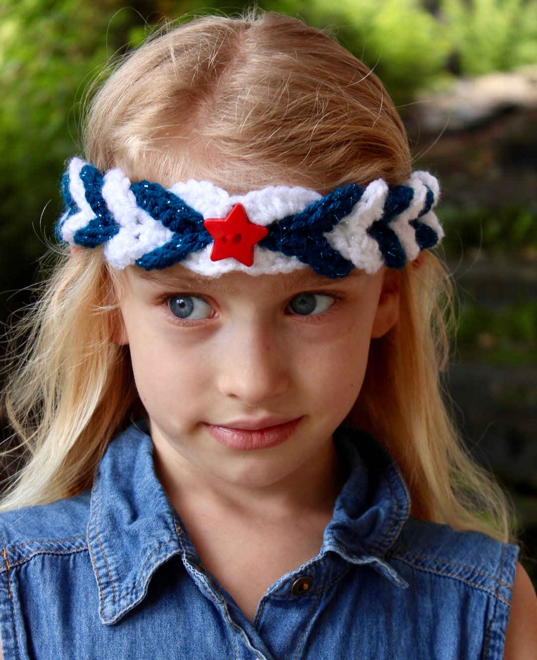Red White and Blue Crochet Braided Headband/interlocking - Etsy