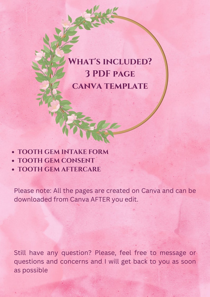 Editable Tooth Gem Intake, Consent, Aftercare Form Templates, Tooth ...