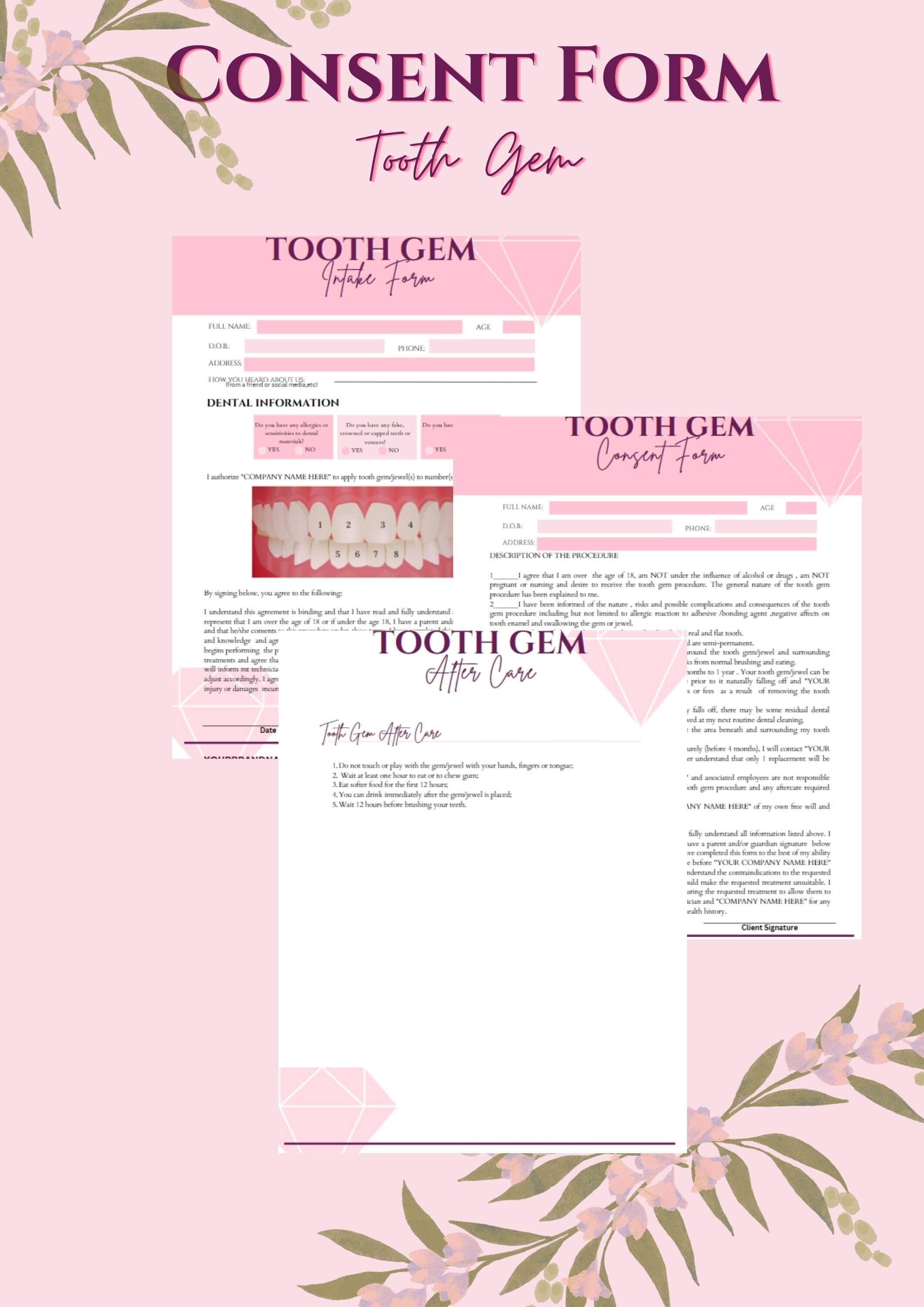 Editable Tooth Gem Intake Consent Aftercare Form Templates - Etsy