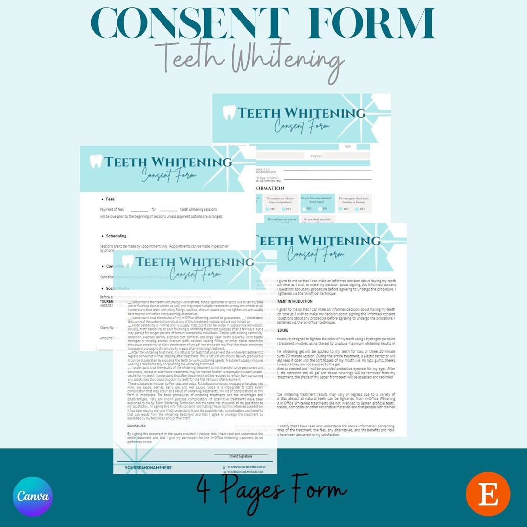 Light Blue Editable Teeth Whitening Consent Form - Etsy