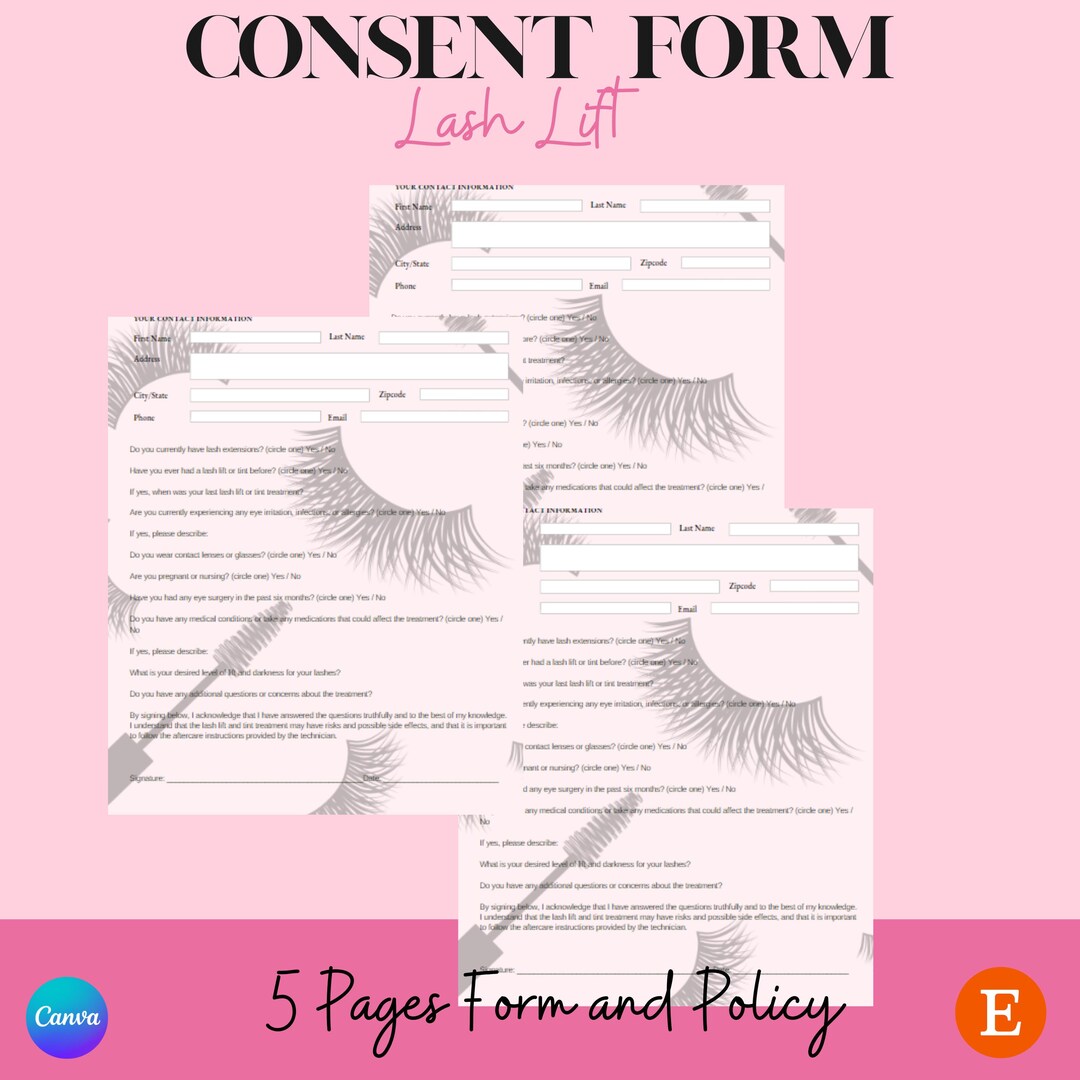 Pink Lash Lift Consent/intake Form - Etsy