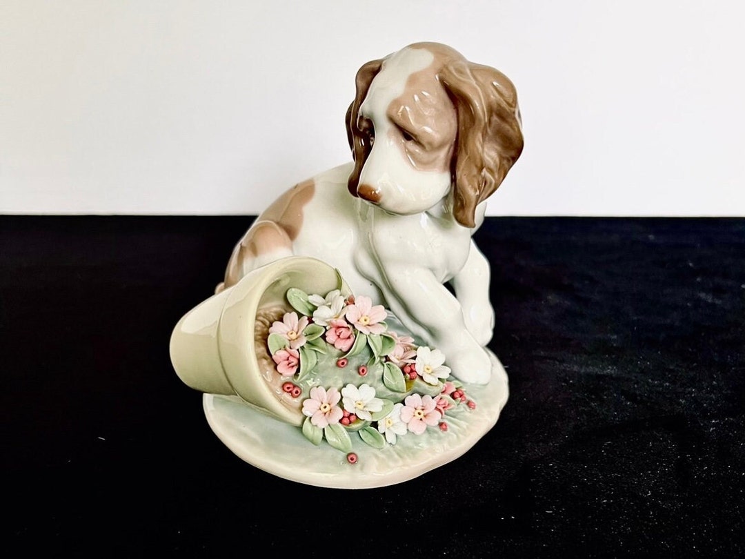 Vintage Lladro Porcelain Cocker Spaniel Puppy With Flowers Figurine for ...