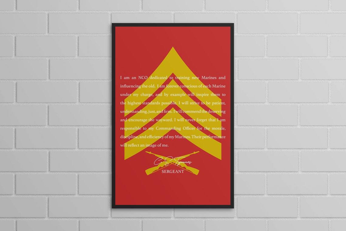 USMC NCO Sergeant Creed Poster, With Custom Name, USMC Promotion Gift ...