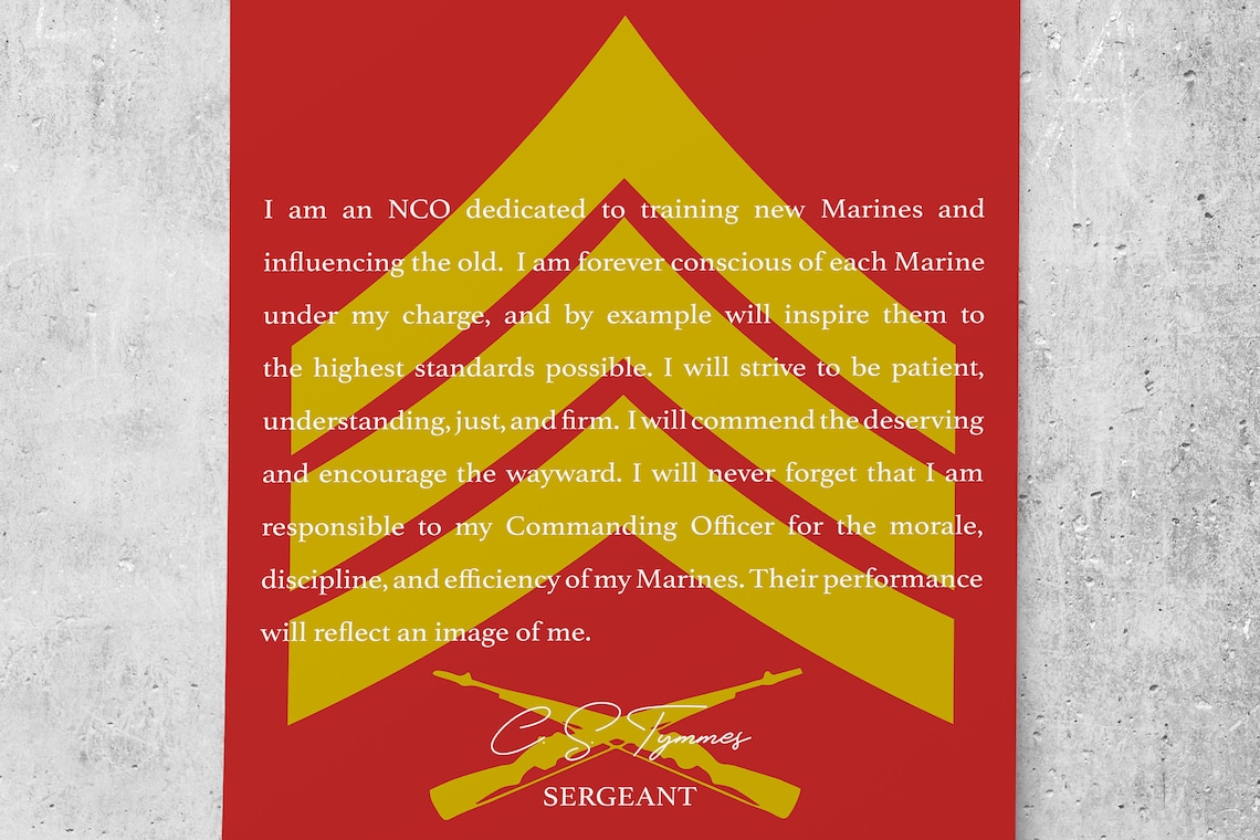 USMC NCO Sergeant Creed Poster, With Custom Name, USMC Promotion Gift ...