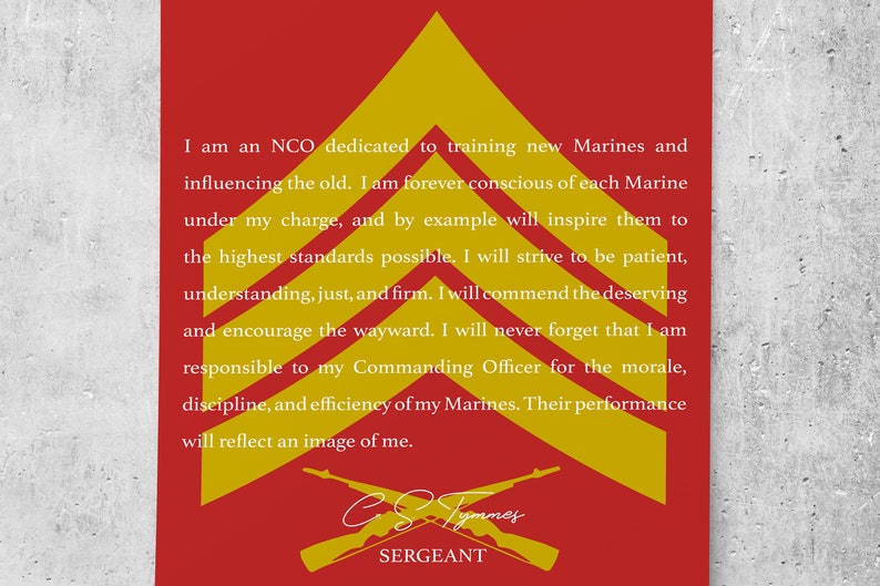 USMC NCO Sergeant Creed Poster, With Custom Name, USMC Promotion Gift ...
