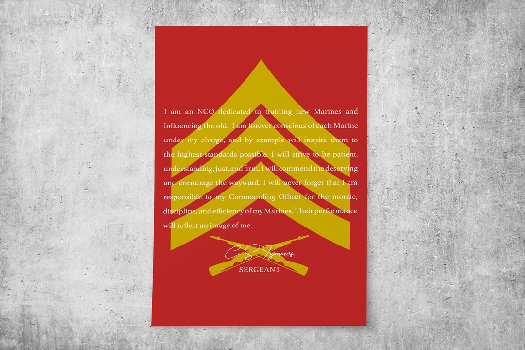 USMC NCO Sergeant Creed Poster, With Custom Name, USMC Promotion Gift ...