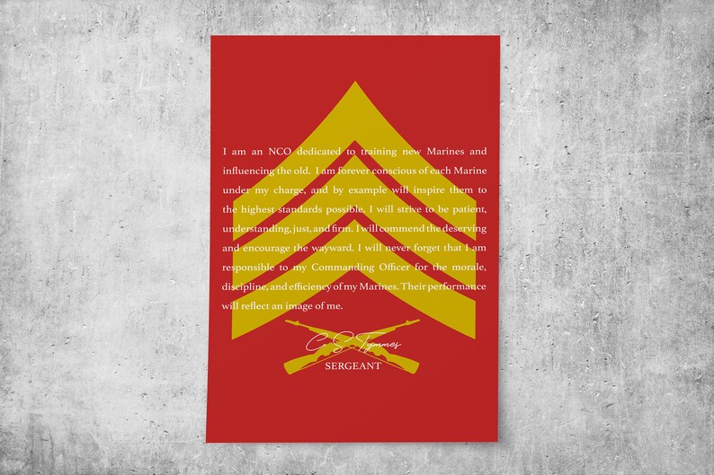 USMC NCO Sergeant Creed Poster, With Custom Name, USMC Promotion Gift ...