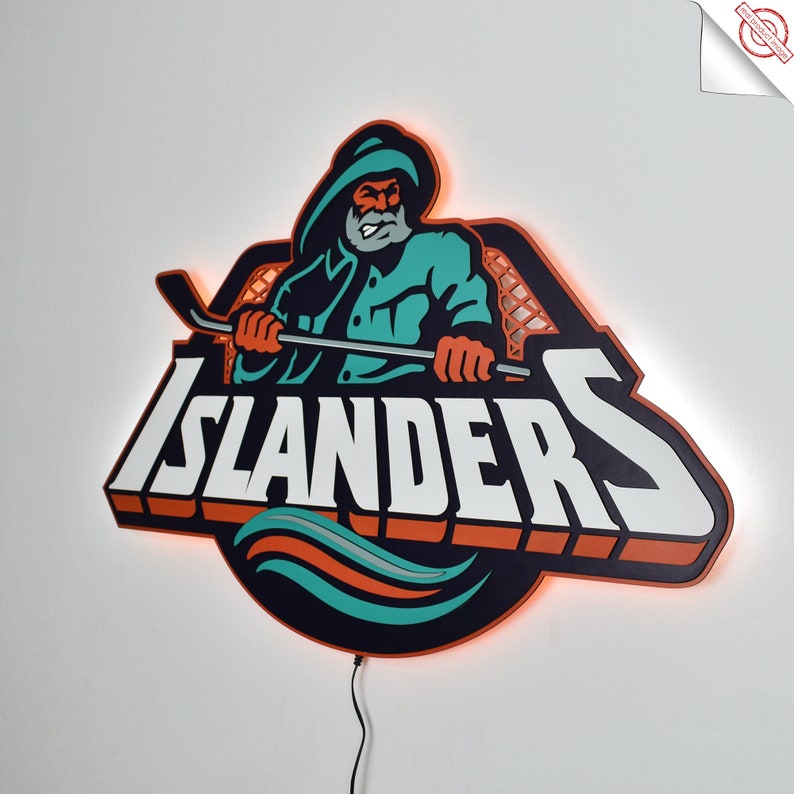3D New York Islanders LED Wall Decor, Wooden Team Logo Art (65cmx48cm ...