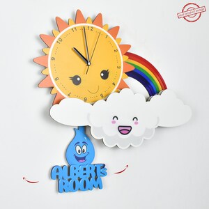 Child Room Wall Clock, Kid Wall Clock, Pendulum Kid Clock, Personalized ...