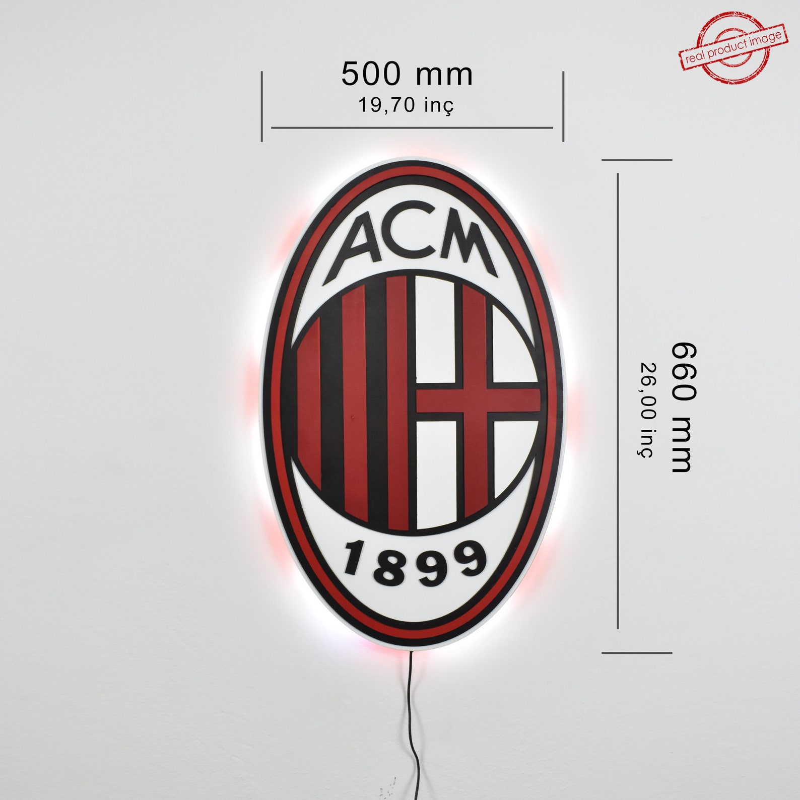 AC Milan LED Light Wooden Logo, Wooden Soccer Decor, (50cmx66cm) - Etsy
