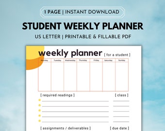 College Student Weekly Planner, Printable, Minimalist, Digital Download ...