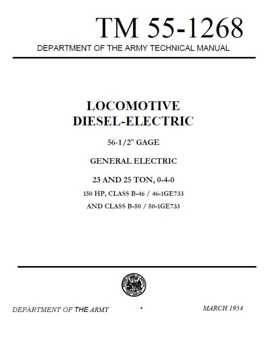 TM 55-1268 Locomotive Diesel Electric General Electric 23 & 25 Ton ...