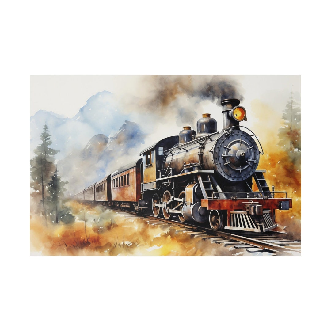 Watercolor Painting of Steam Locomotive in Mountains During Fall - Etsy