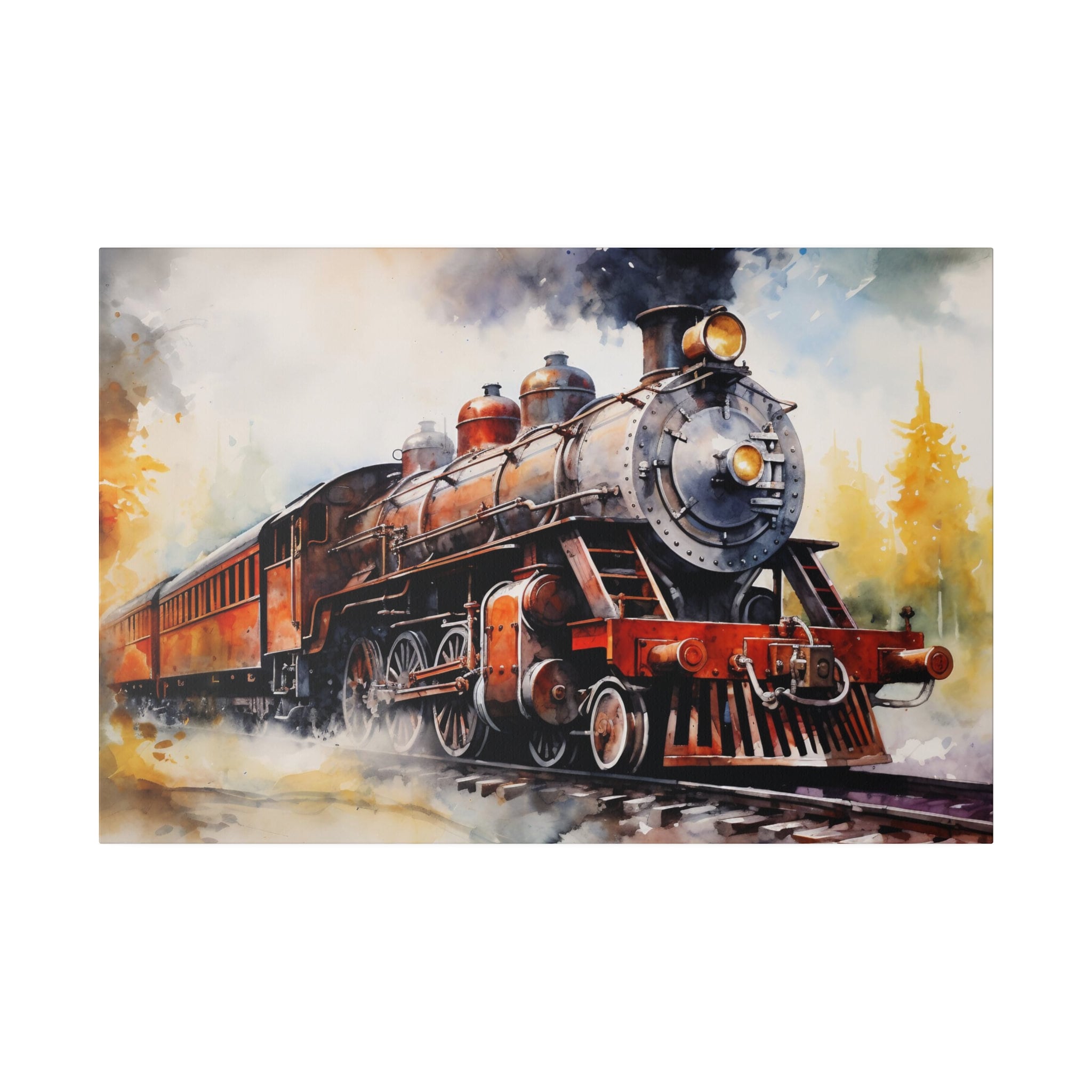 Steam Train in Mountain Sunset Watercolor Painting - Etsy