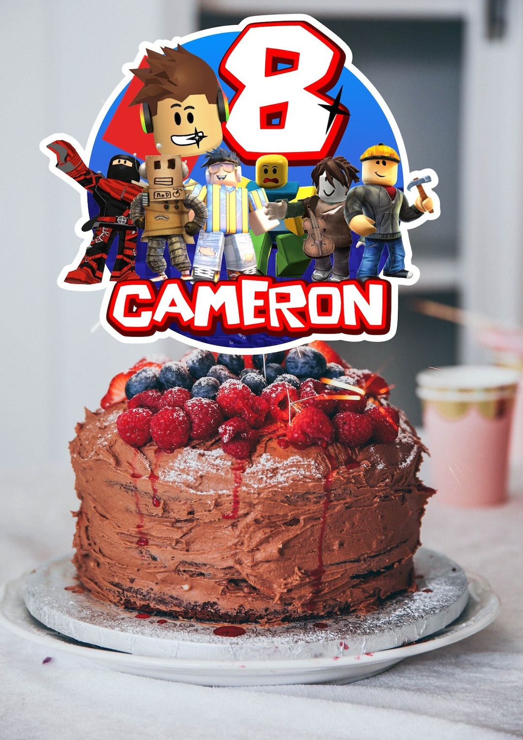 Personalised ROBLOX Cake Topper and 12 Cupcake Toppers Any Name and Age ...