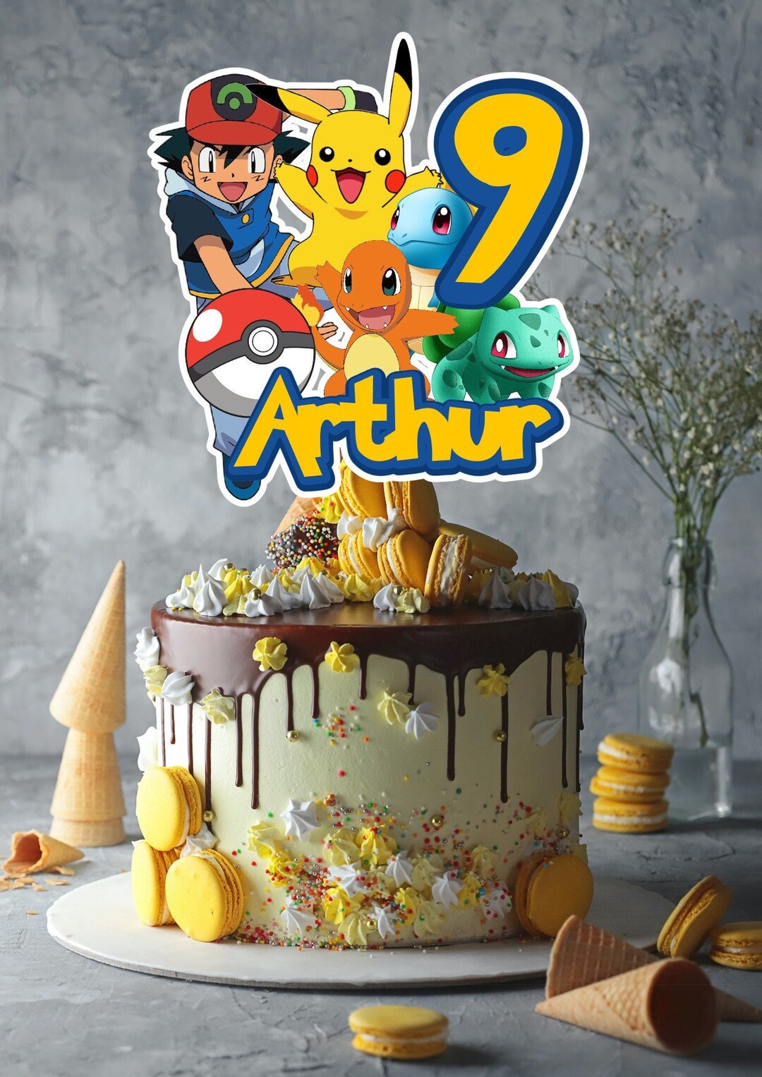 Personalised POKEMON Cake Topper and 12 Cupcake Toppers Any Name and ...