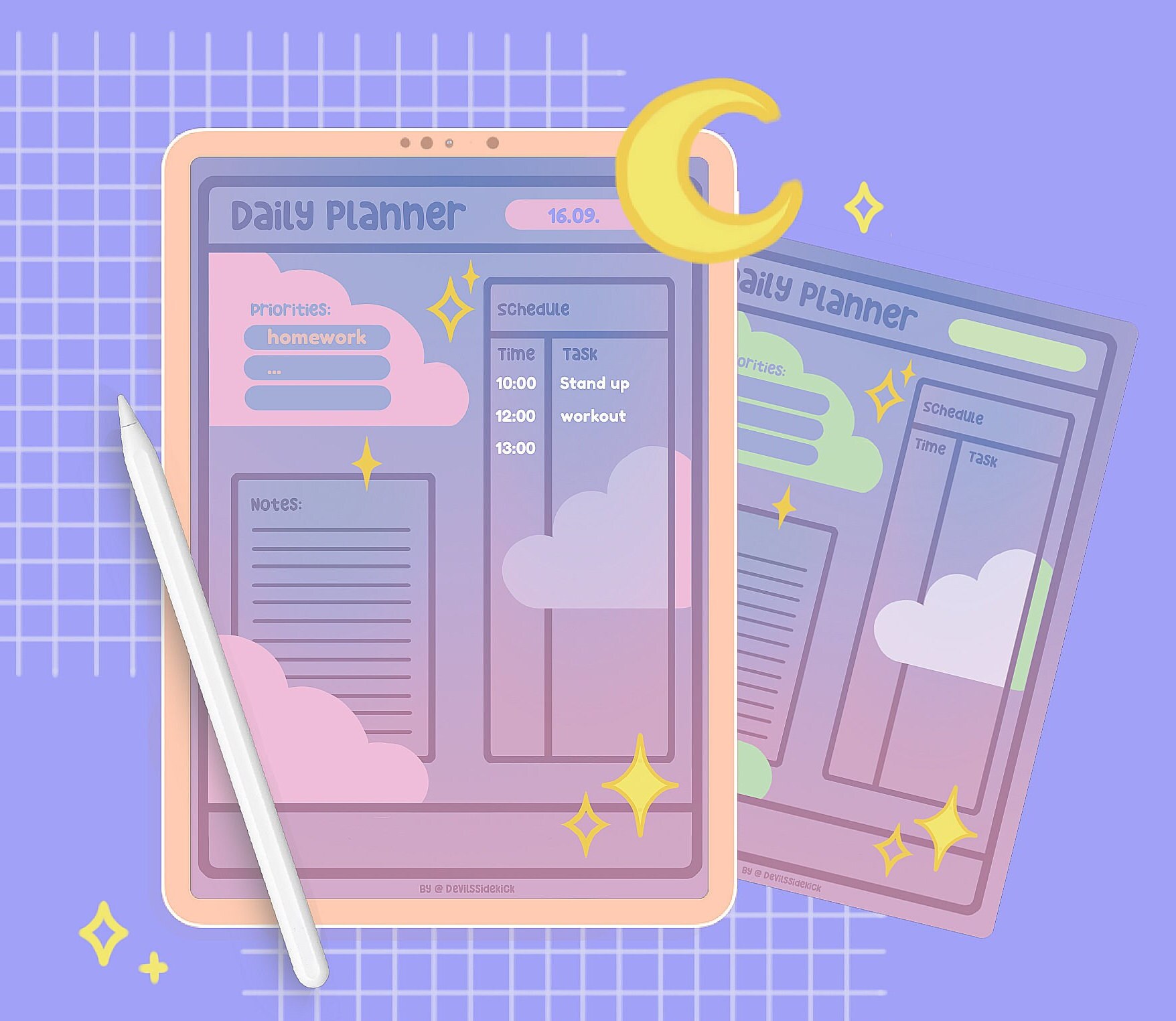 Printable Pastel Daily Planner Undated Digital Planner Kawaii Aesthetic ...