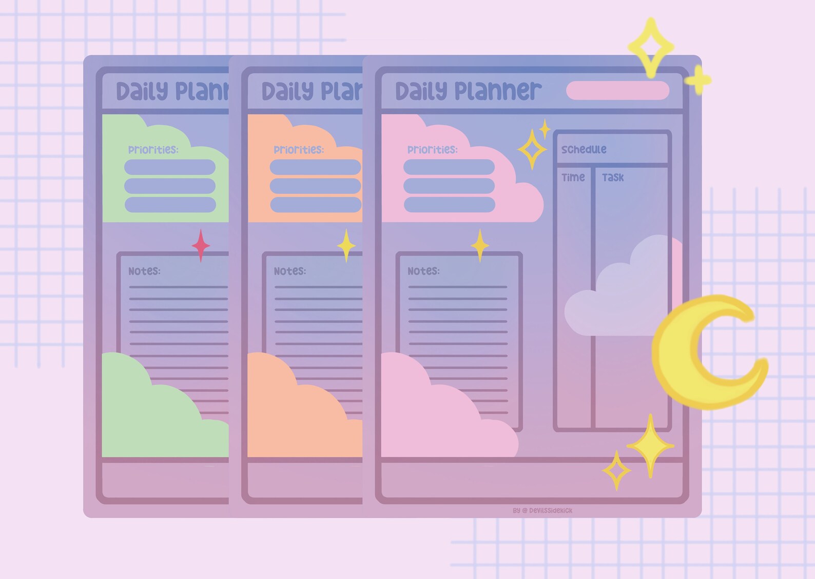 Printable Pastel Daily Planner Undated Digital Planner Kawaii Aesthetic ...