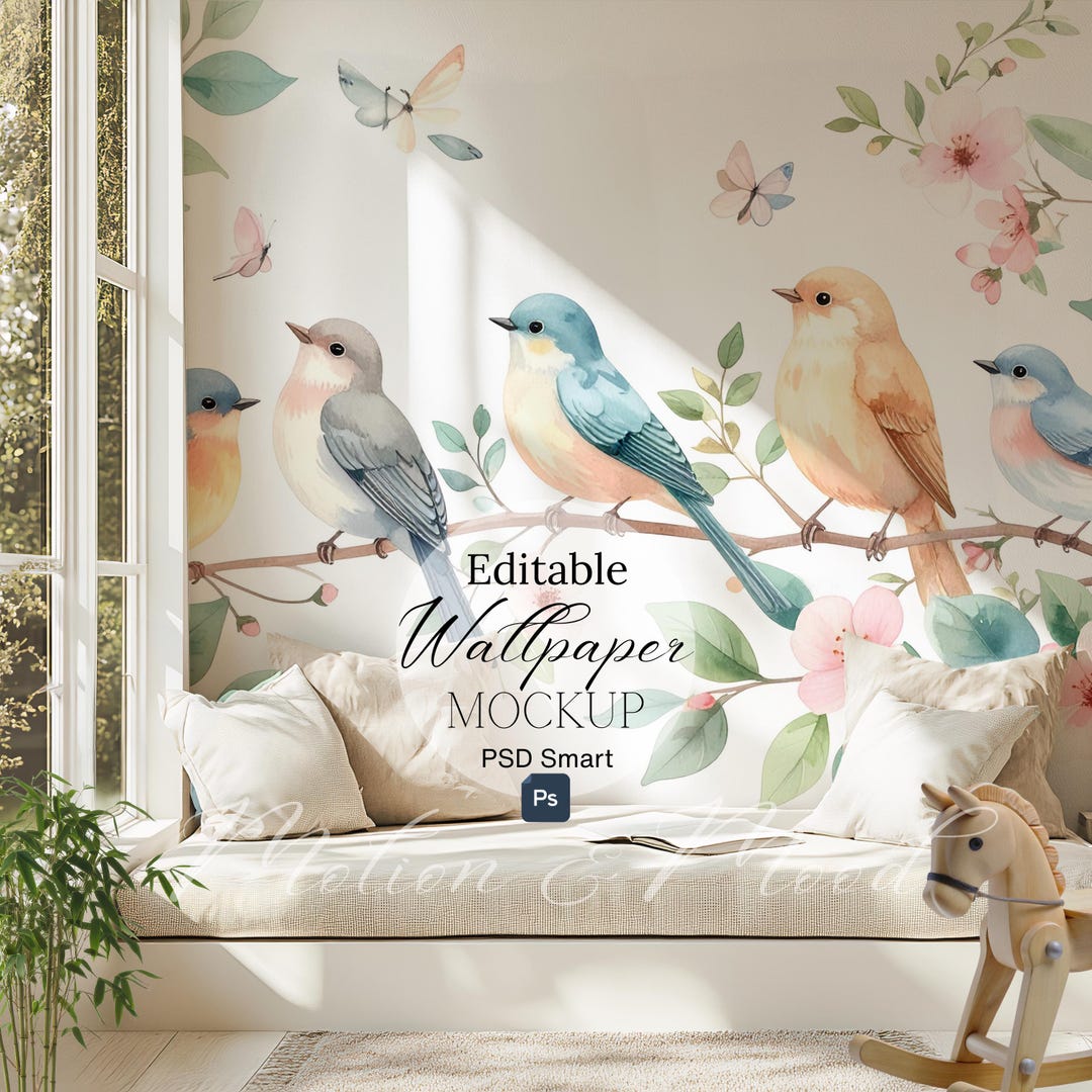 Gender Neutral Wallpaper PSD, Nursery Room Mural Mockup, Playful ...