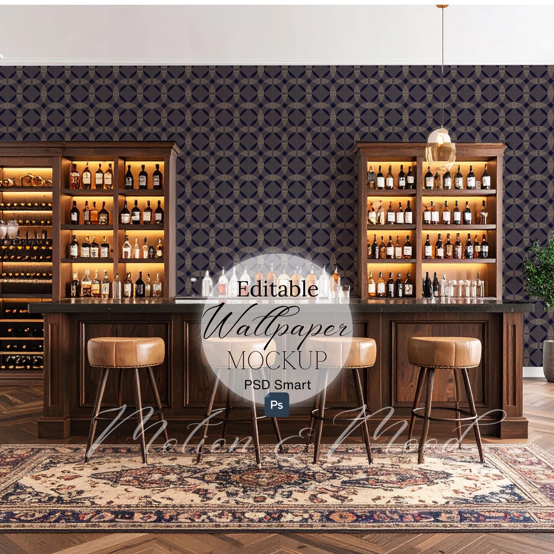 Cigar Lounge Wallpaper Mockup, Lounge Bar Mural Display, Customizable ...
