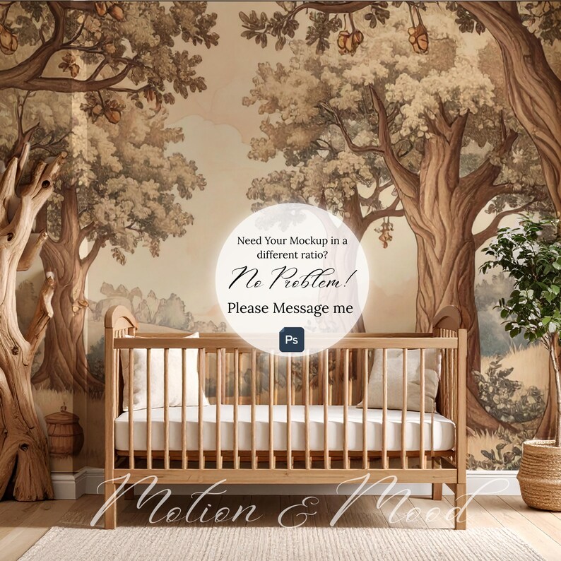 Nature Themed Nursery Mural Mockup, Gender Neutral Baby Room Wallpaper ...