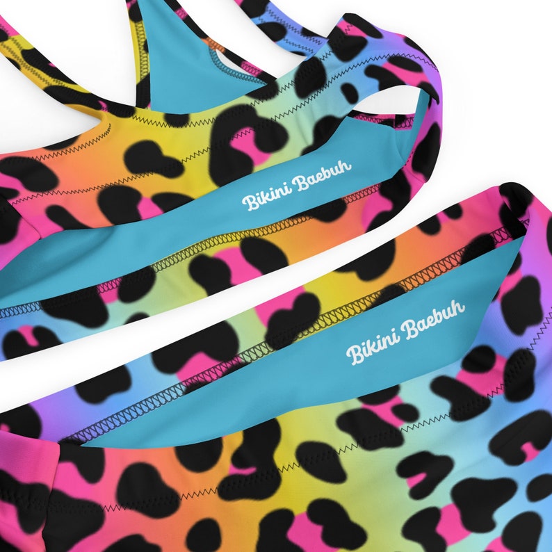 Rainbow Leopard Bikini Set Rainbow Cheetah Neon Swim Suit Volleyball ...