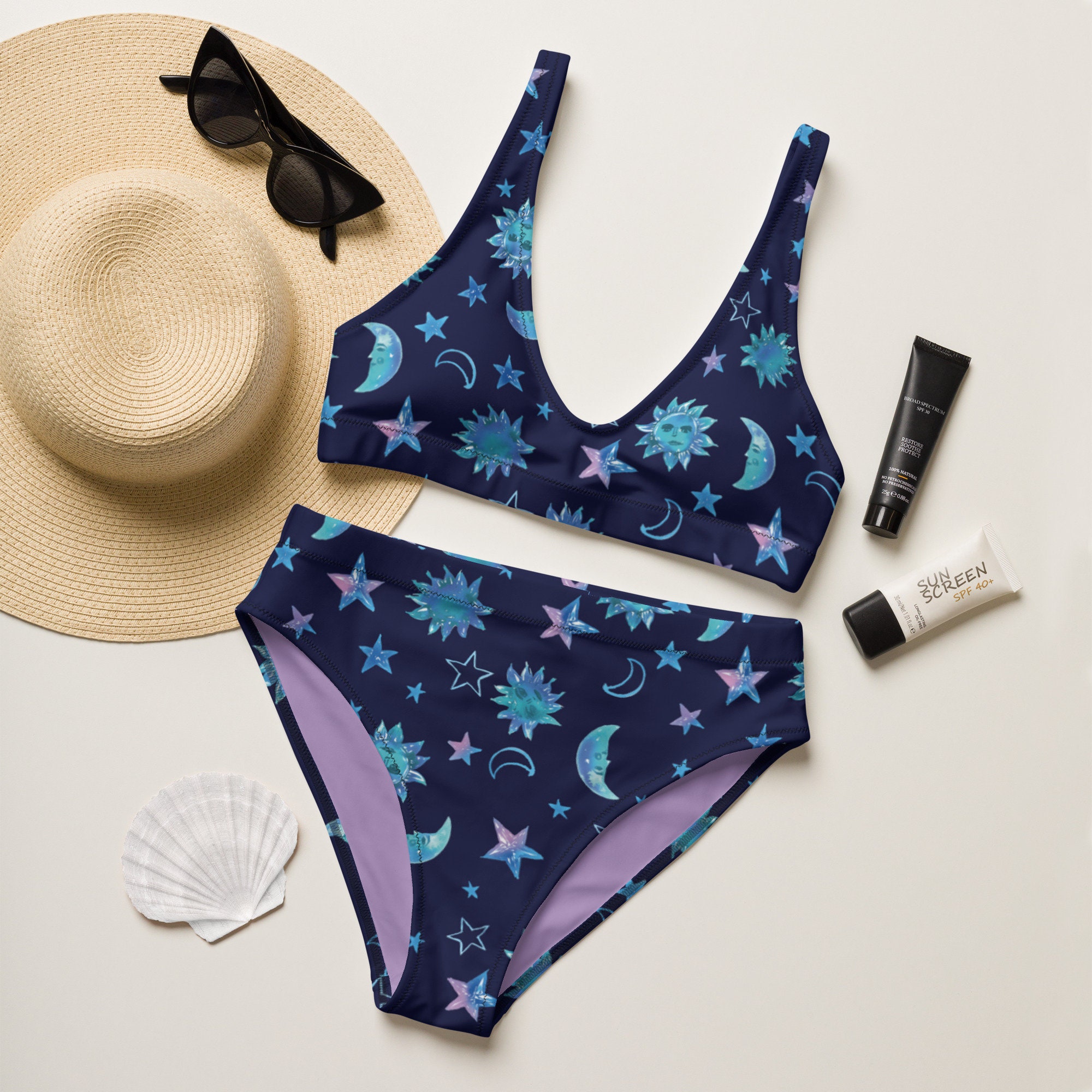 Celestial Night Sky Bikini Set Retro Space Crop Top Bikini Vintage High Waisted Swim Suit ...