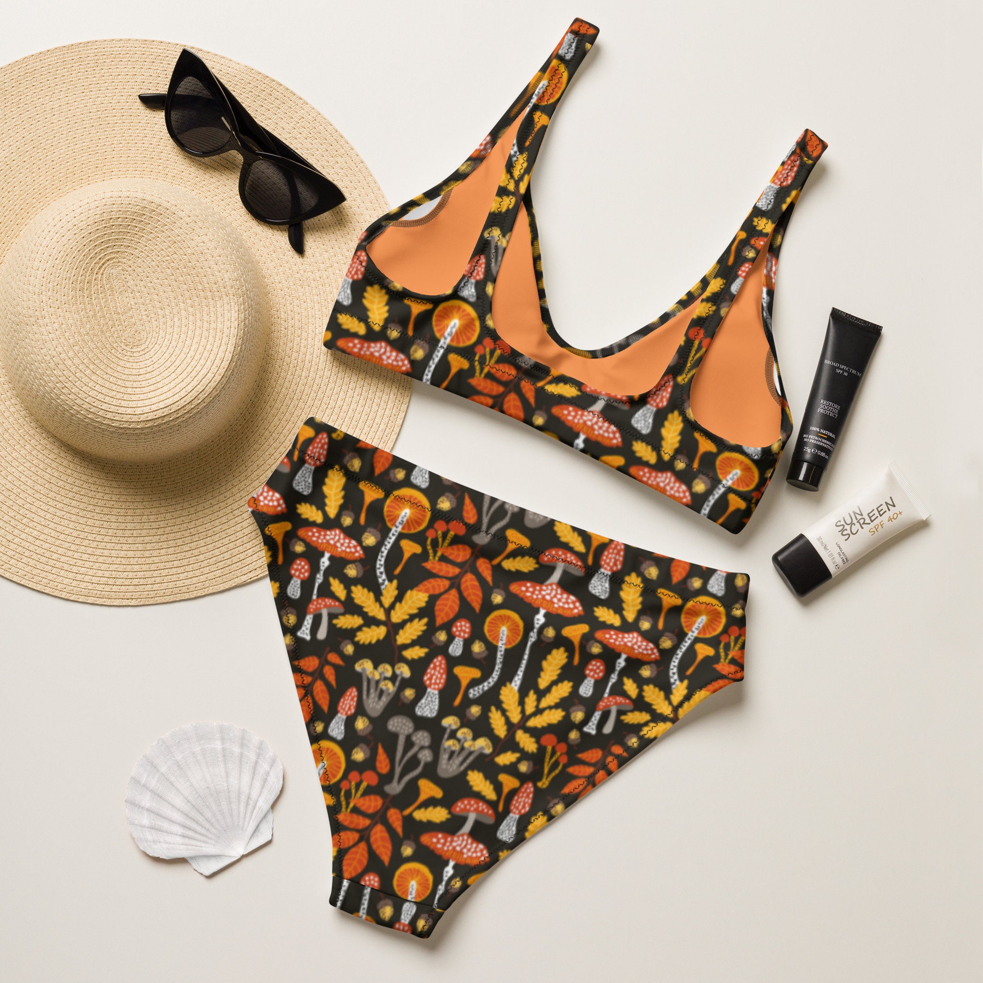 70s Magic Mushrooms Bikini Set Retro Hippie Crop Top Bikini Vintage ...