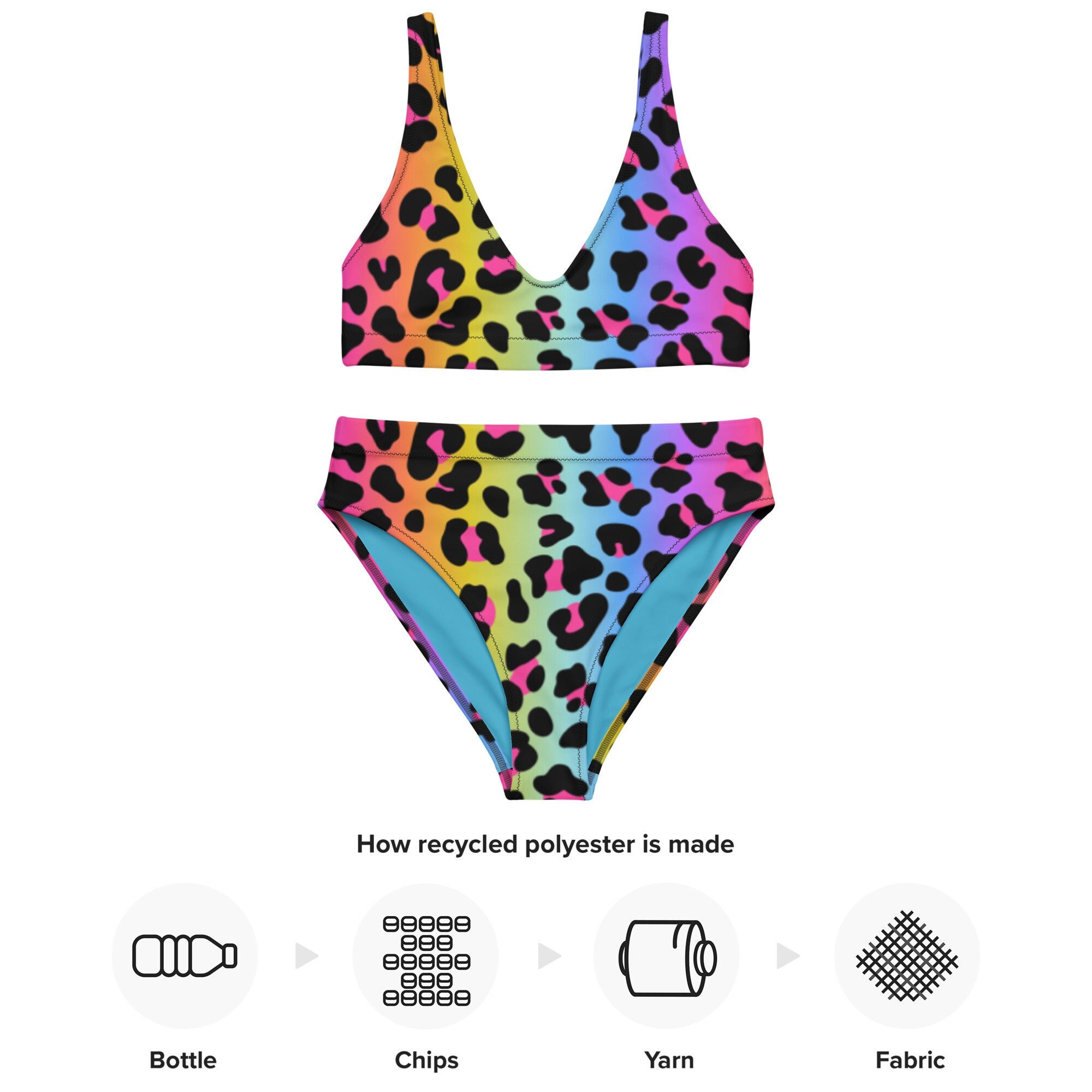 Rainbow Leopard Bikini Set Rainbow Cheetah Neon Swim Suit Volleyball ...