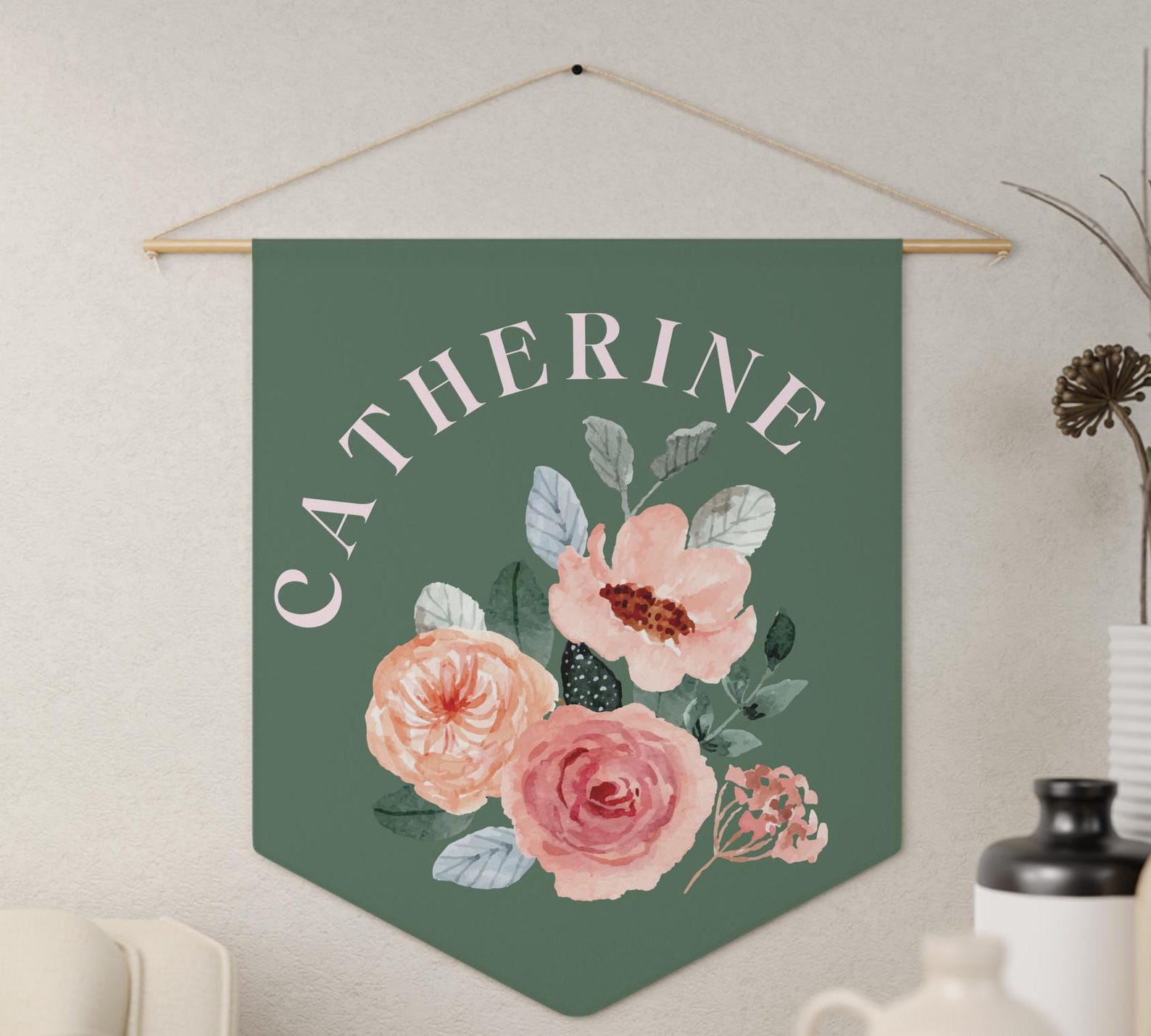 Custom Floral Pennant Banner for Girl Nursery | Custom Name Banner ...