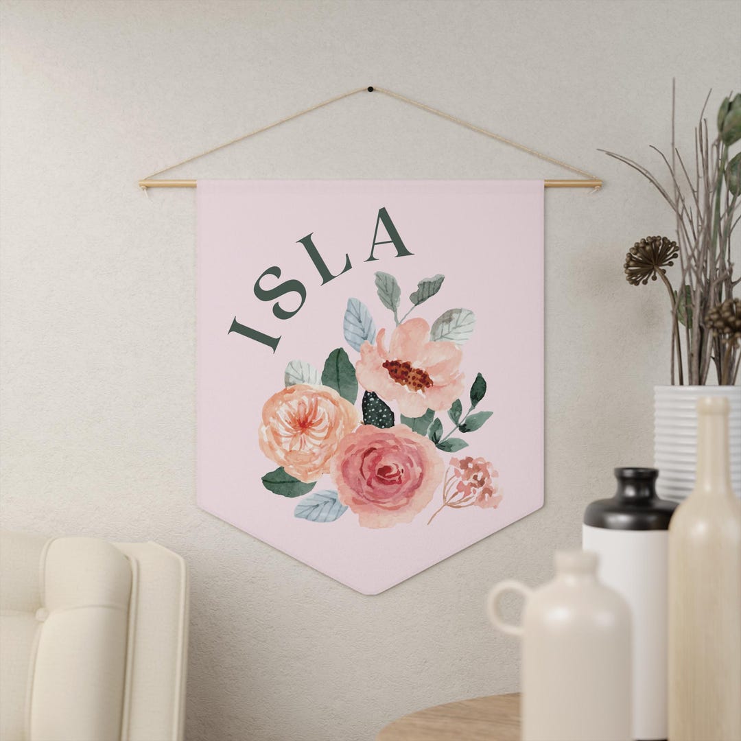 Custom Floral Pennant Banner for Girl Nursery | Custom Name Banner ...