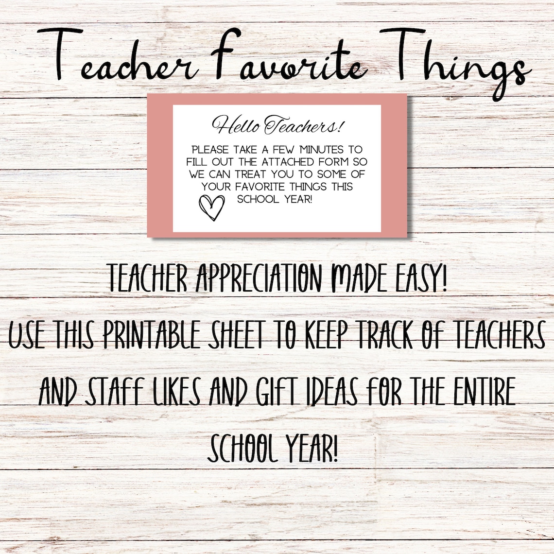 Teacher Favorite Things, Teacher Appreciation Printable, All About My ...