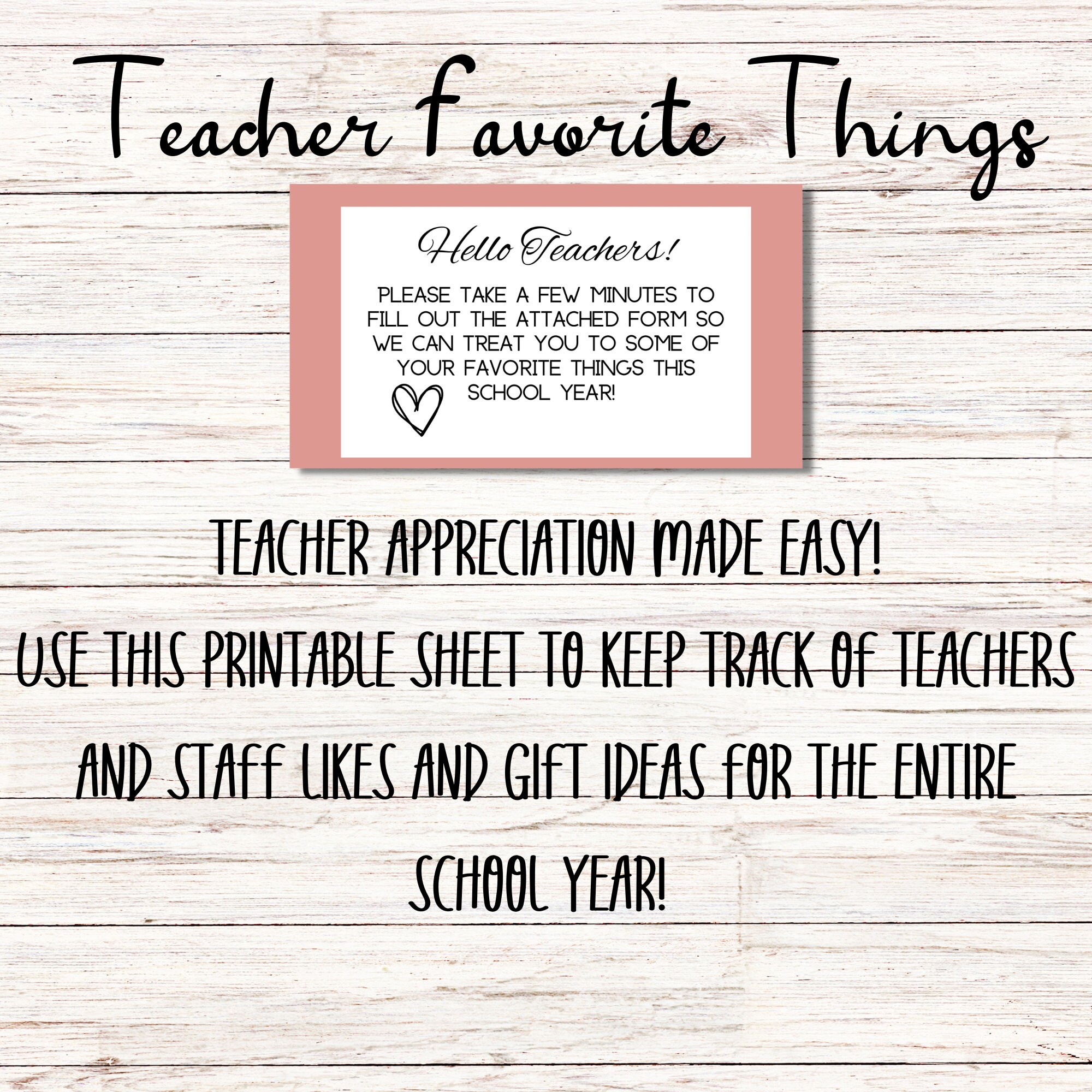Teacher Favorite Things, Teacher Appreciation Printable, All About My ...