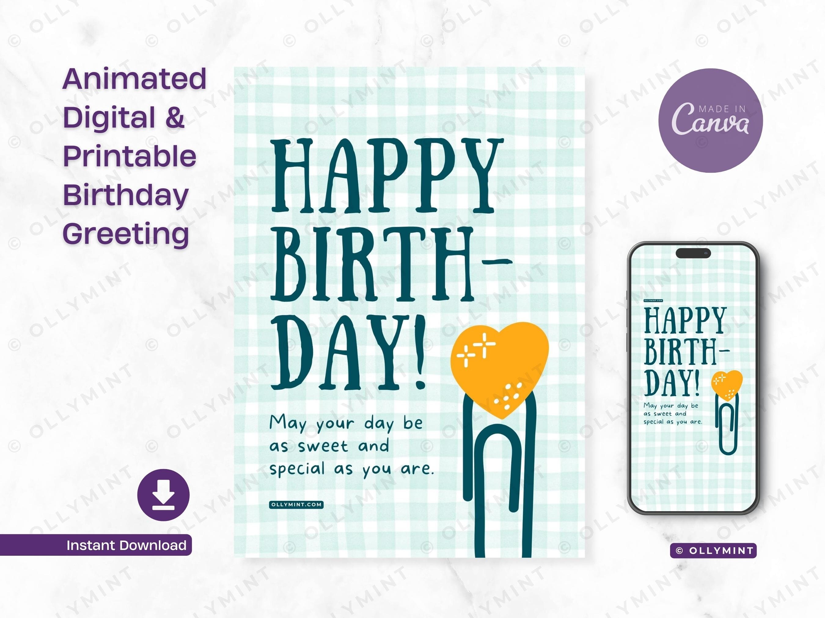 Cute Digital Animated Birthday Card Heart Paperclip - Etsy