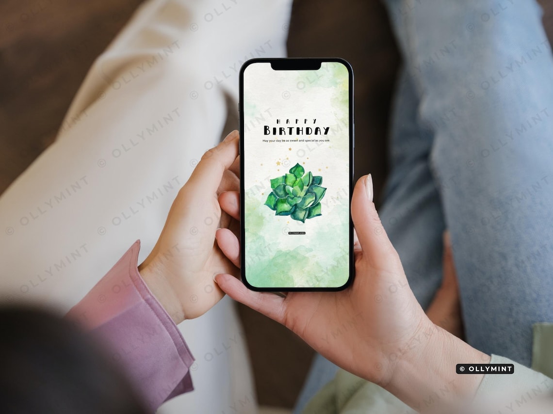 Cute Digital Animated Birthday Card Green Cactus Printable Birthday ...