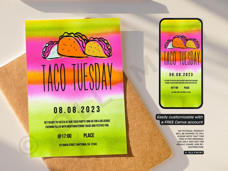 Taco Tuesday Night Digital Invitation Customizable Canva Ad & Invite ...
