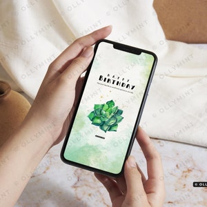 Cute Digital Animated Birthday Card Green Cactus Printable Birthday ...