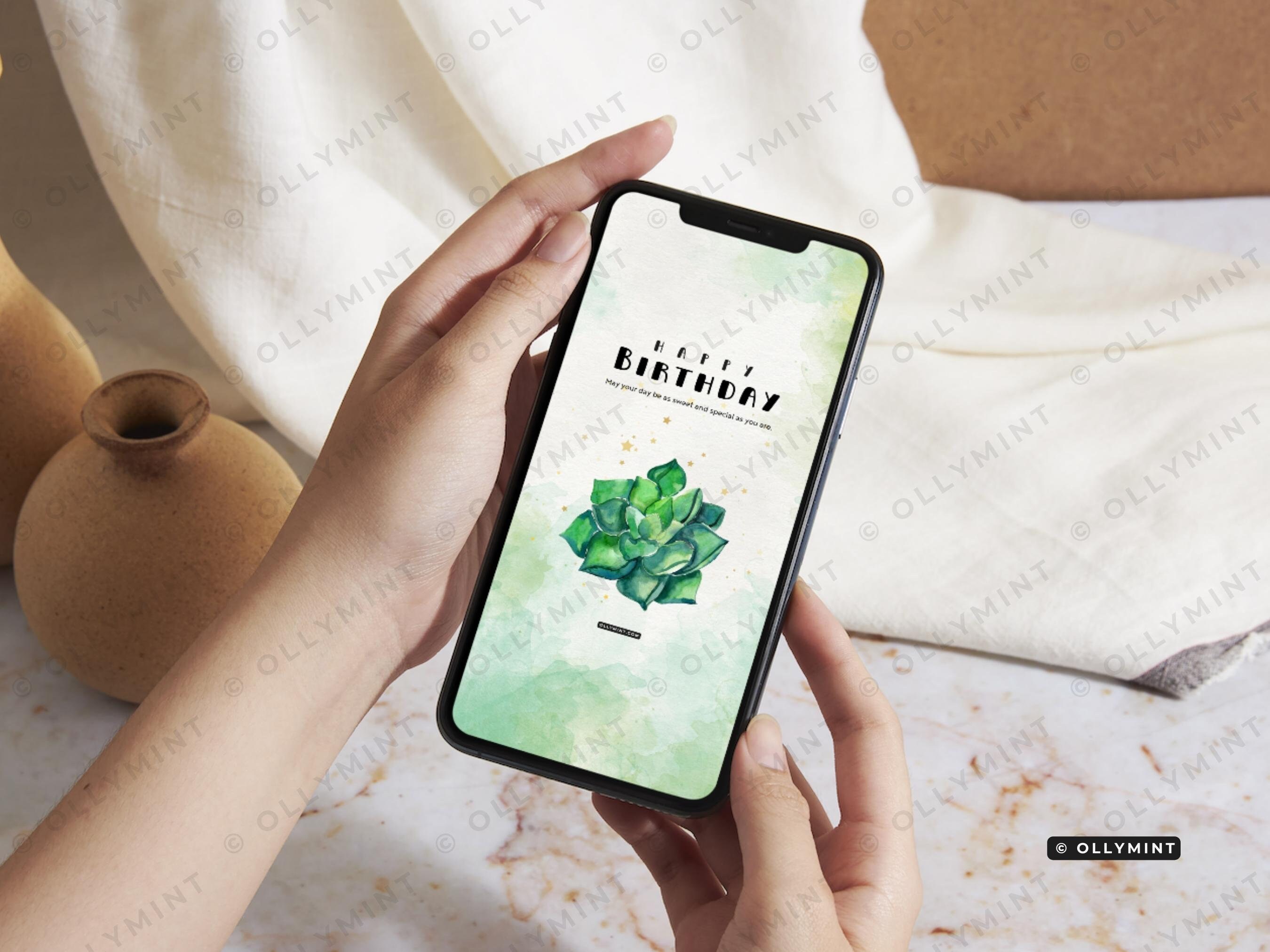 Cute Digital Animated Birthday Card Green Cactus Printable Birthday ...