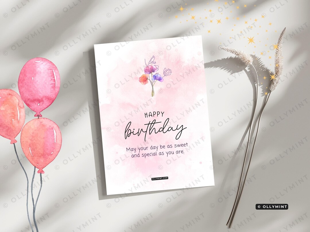 Cute Digital Animated Birthday Card Sweet Flowers Printable Birthday ...