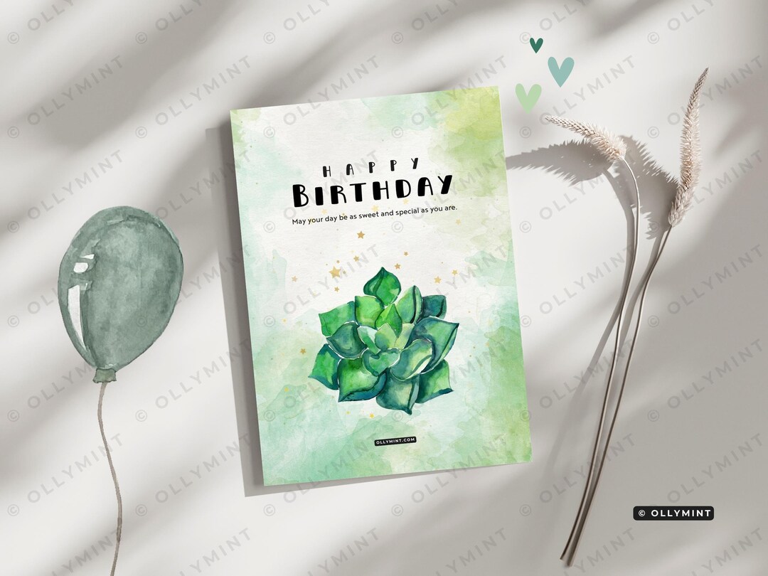 Cute Digital Animated Birthday Card Green Cactus Printable Birthday ...