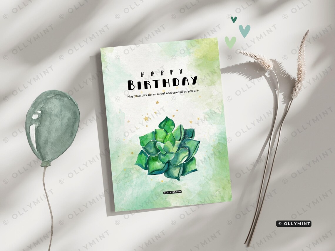 Cute Digital Animated Birthday Card Green Cactus Printable Birthday ...